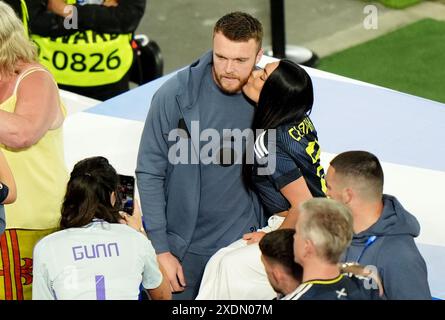 Robyn Clark, wife of Scotland goalkeeper Zander Clark, in the stands ...