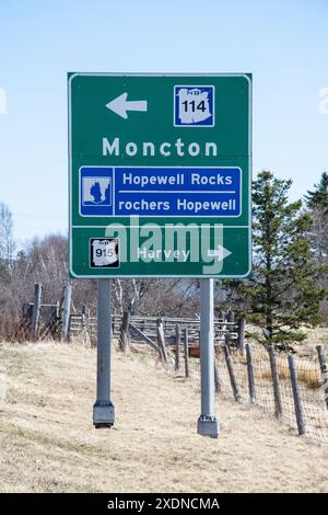 Highway sign on Main Street in Riverside-Albert, New Brunswick, Canada ...