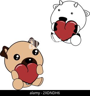 Cute puppy pug with heart vector illustration Stock Vector Image & Art ...