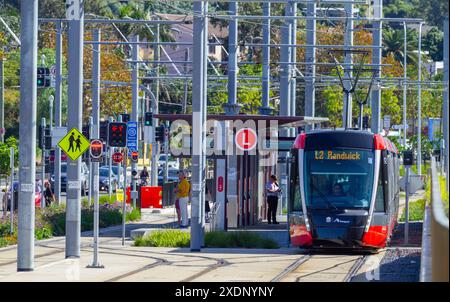 The L2 light rail tram system on Alison Road in Randwick, Sydney ...