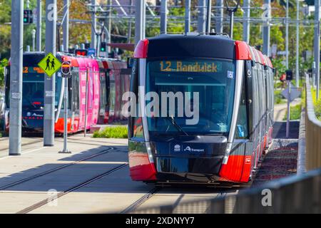 The L2 light rail tram system on Alison Road in Randwick, Sydney ...