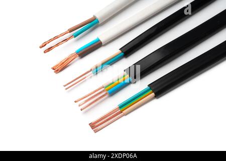 Various Electrical Wires With Exposed Copper Strands on White ...