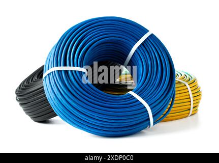 Three Rolls of Electrical Wire Isolated on White Background Stock Photo ...
