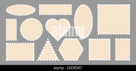 Set of postcard stamps template. Mockup postage stamps.Jagged wavy edge ...
