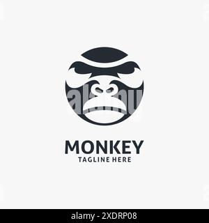 Simple Minimalist Funny Cute Monkey Head Face with House Roof Logo ...