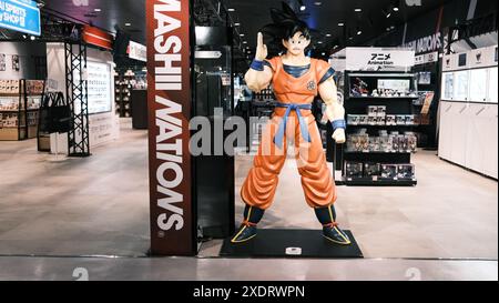 Bandai office and statue of Son Goku in Asakusa, Tokyo. Bandai company ...
