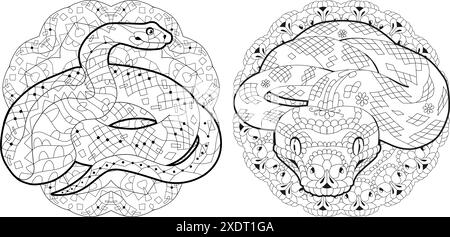 Hand drawn zentangle snakes for coloring pages, for t-shirt and other ...