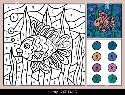 Vector spring color by number activity with girl planting flower ...