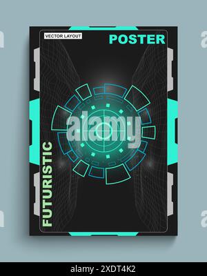 Grunge poster. Digital viewfinder. Space stars. HUD frame. Game aiming ...