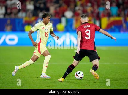 Mario Mitaj of Albania and Lamine Yamal Nasraoui Ebana of Spain during ...
