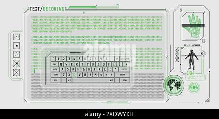 Data entry and text decoding on futuristic interface screen Stock ...