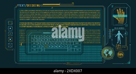 Data entry and text decoding on futuristic interface screen Stock ...