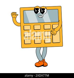 School education calculator groovy character. Isolated cartoon vector ...