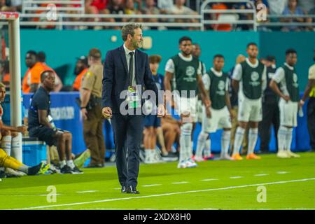 Panama head coach Thomas Christiansen, sixth from right, speaks to ...