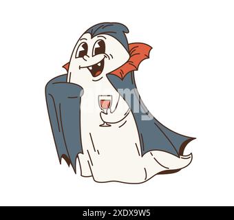 Cartoon ghost vampire character with fangs and cape, Vector Stock ...