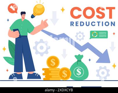Cost Reduction Vector Illustration depicting Decrease, Price Minimization, or Falling Profit ...