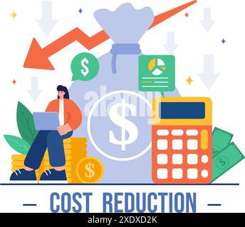 Cost Reduction Vector Illustration depicting Decrease, Price Minimization, or Falling Profit ...