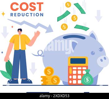 Cost Reduction Vector Illustration depicting Decrease, Price Minimization, or Falling Profit ...