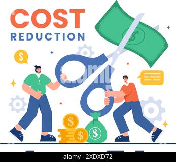 Cost Reduction Vector Illustration depicting Decrease, Price Minimization, or Falling Profit ...