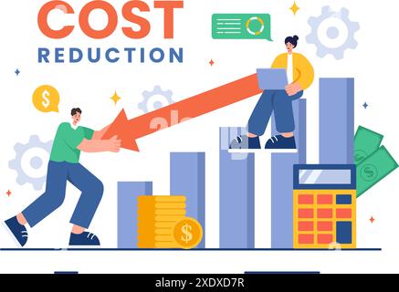 Cost Reduction Vector Illustration depicting Decrease, Price ...