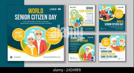 Senior Citizen Day Social Media Illustration Flat Cartoon Hand Drawn ...