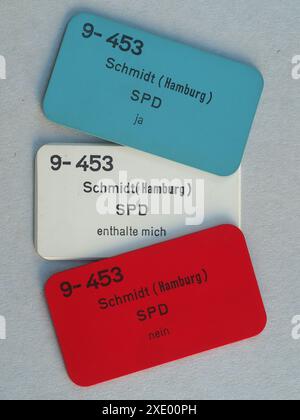 Original voting cards of the German Bundestag - Helmut Schmidt Stock ...