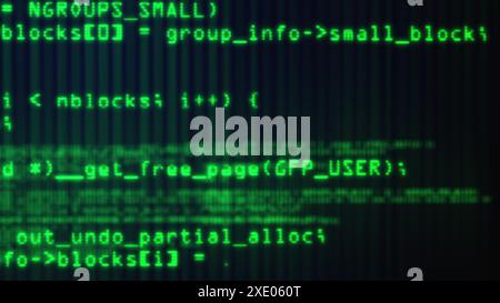 Programming script application code running down a computer screen ...