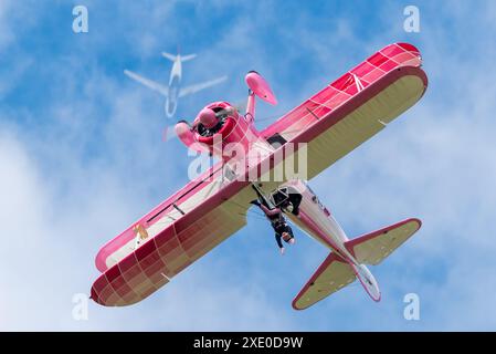 46 Aviation Boeing Stearman biplane Wing-walking display at the Sywell ...