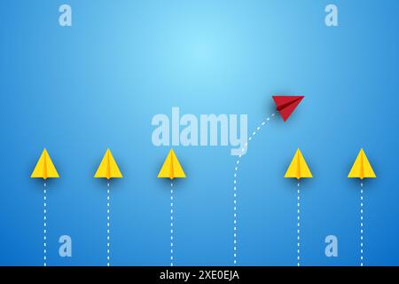 Red paper airplane flying from the year 2025 towards the year 2026 on a ...