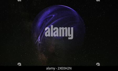 Abstract violet glow transparent sphere, science background. Digital ...