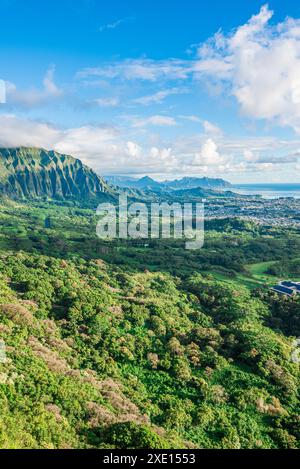 Panoramic aerial image from the Pali Lookout on the island of Oahu in ...
