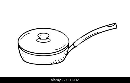 Frying pan doodle sketch icon. Vector illustration of cooking utensils ...