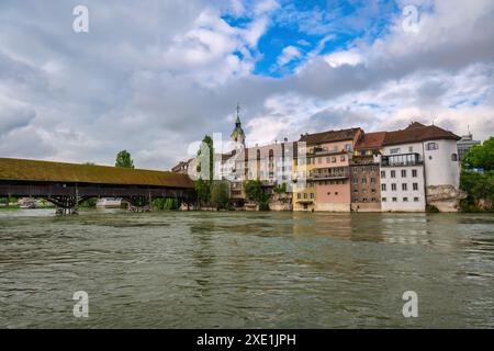 Olten Switzerland, city skyline at Alte Bridge (Brucke) and Aare River ...
