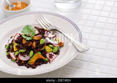 black purple rice (Thai riceberry) salad, vegan cuisine Stock Photo - Alamy