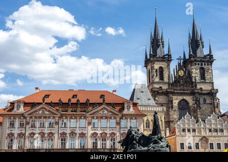 The Tyn Church and other beautiful old buildings at the Old Town Square ...