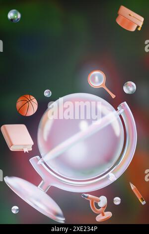 3D rendering of floating colorful book icons on a woman's hand Stock ...