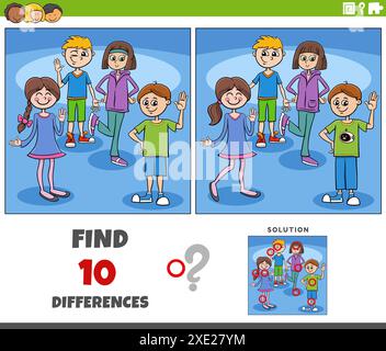 Differences activity with cartoon school children coloring page Stock ...