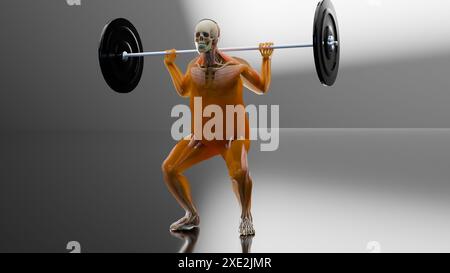 Barbell parallel Squat Exercise. Bodybuilding gym exercising, High Bar ...