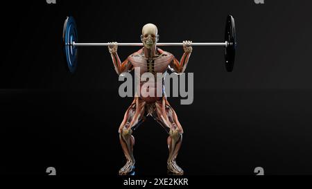 Barbell parallel Squat Exercise. Bodybuilding gym exercising, High Bar ...