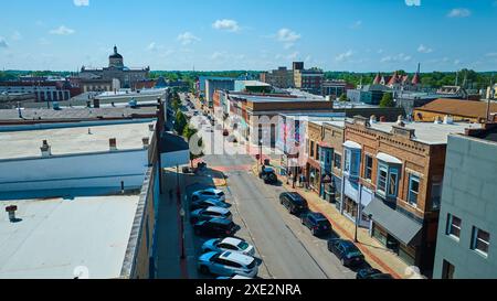 Aerial View of Vibrant Downtown Huntington Indiana with Historic ...