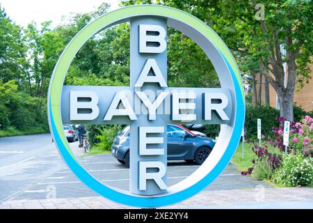 Bayer logo and Consumer Health Division sign, pharmaceutical industry ...
