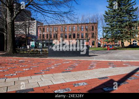 Gerald Leblanc Park sign in downtown Moncton, New Brunswick, Canada ...