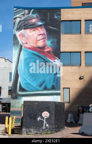 Train conductor mural on Main Street in downtown Moncton, New Brunswick ...