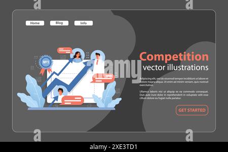 Business competition scene with professionals striving for the top ...
