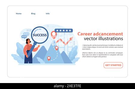Career advancement illustrated with a professional magnifying success ...