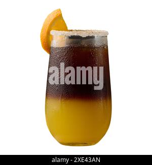 Black coffee with orange juice and iced mocha on wooden table, stock ...