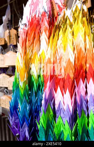 Thousand folded paper cranes and ema votive pictures in Azumamaro ...