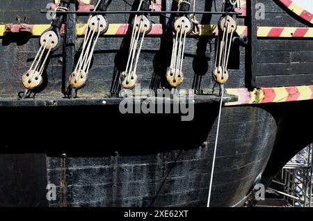 The replica "Golden Hind" in dry dock at Southwark, along the River ...