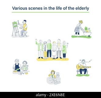 Various life scenes of senior citizens Set Stock Photo - Alamy