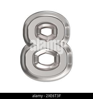 Steel font Number 8 EIGHT 3D rendering illustration isolated on white ...